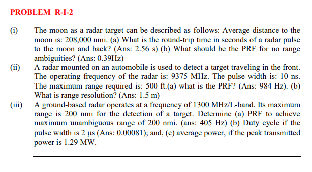 Solved PROBLEM R-I-2 (i) (ii) The moon as a radar target can | Chegg.com