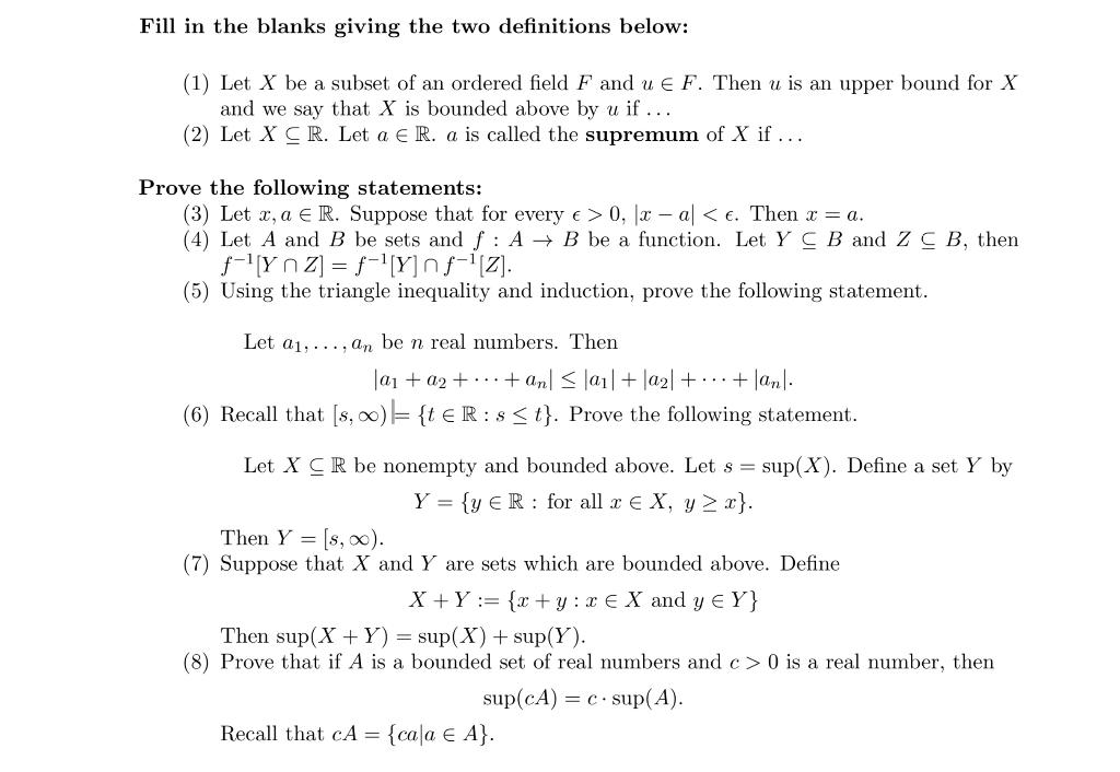 Solved Fill in the blanks giving the two definitions below: | Chegg.com