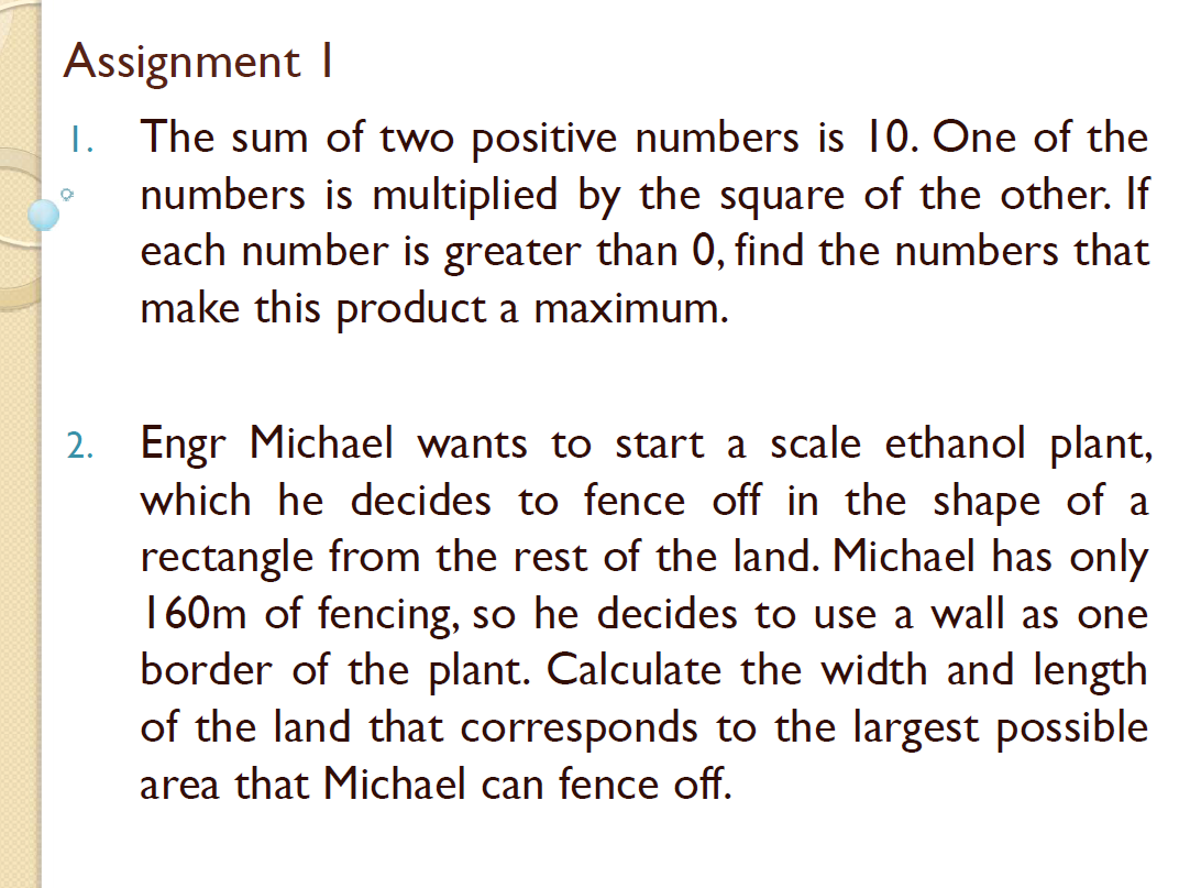 Solved Assignment I1. ﻿The sum of two positive numbers is | Chegg.com