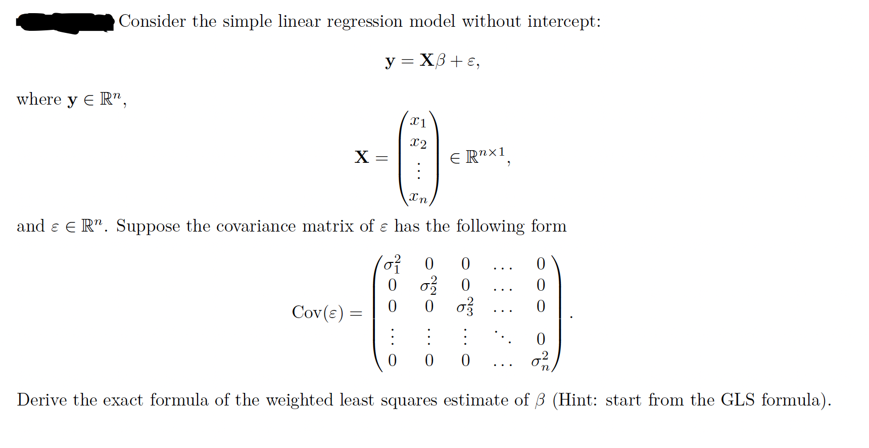 Solved Consider the simple linear regression model without | Chegg.com