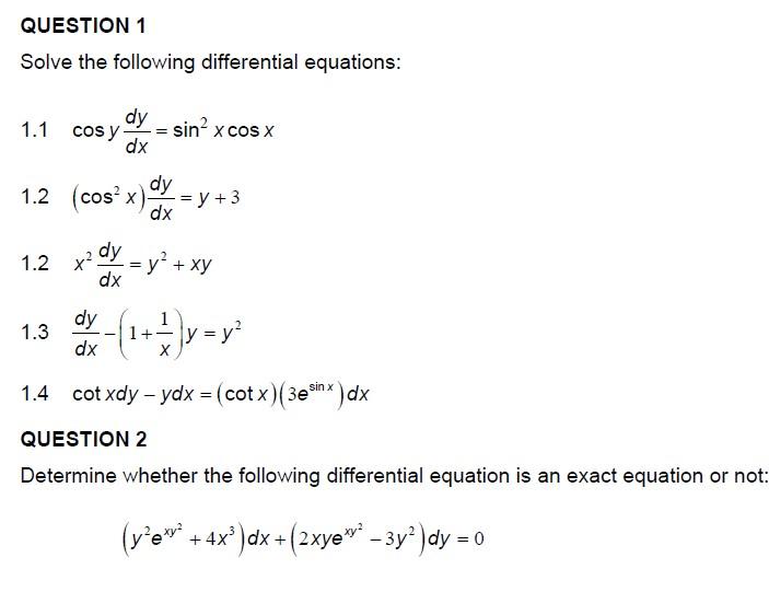 Solved QUESTION 1 Solve the following differential | Chegg.com