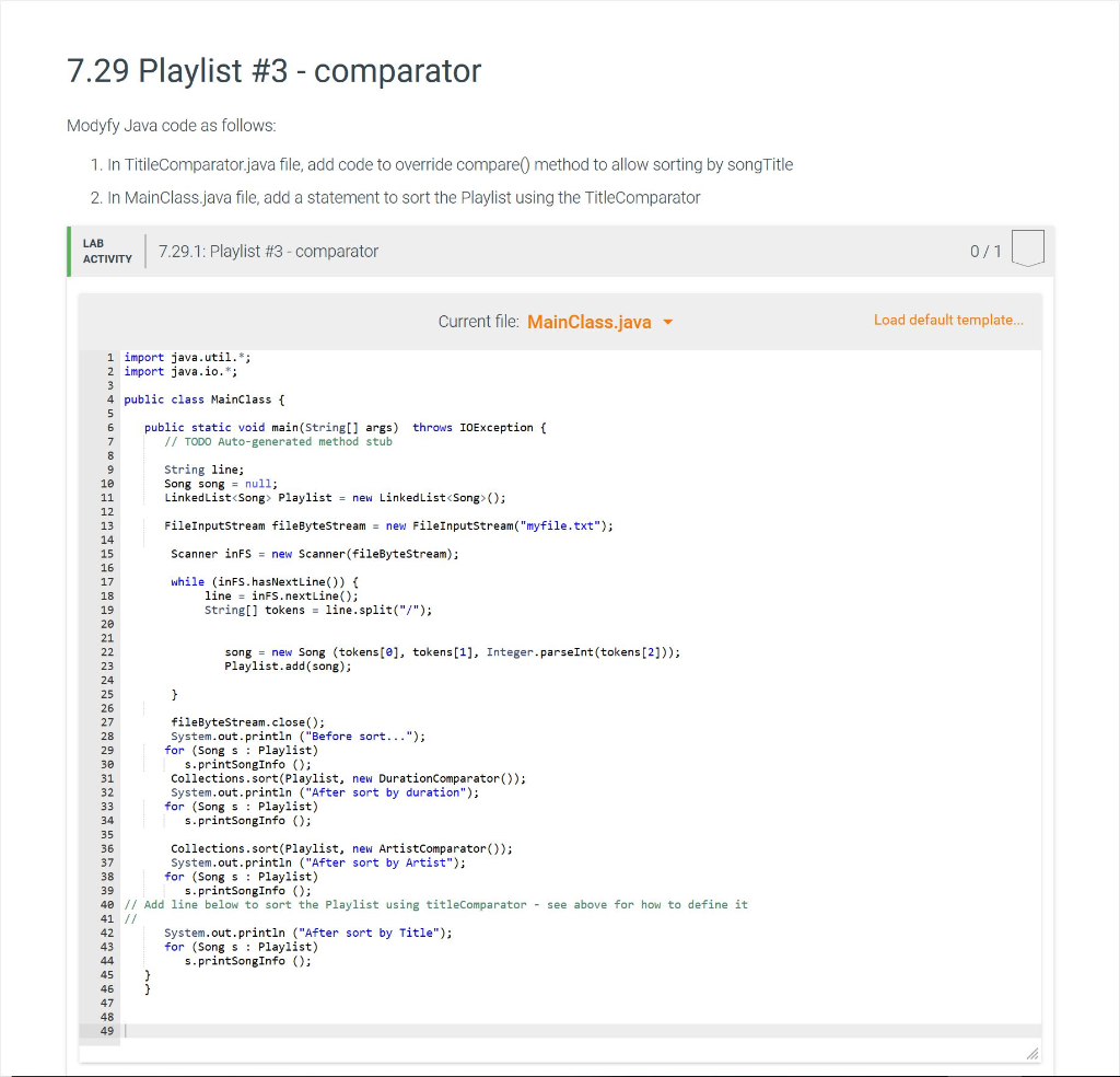 Solved 7.29 Playlist #3 - comparator Modyfy Java code as | Chegg.com