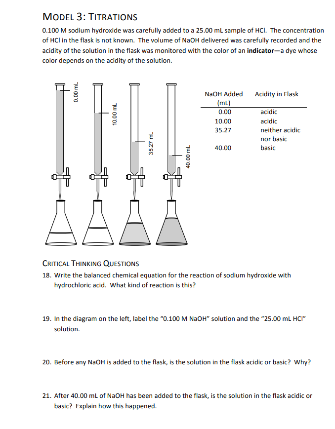 Solved MODEL 3: TITRATIONS 0.100M sodium hydroxide was | Chegg.com