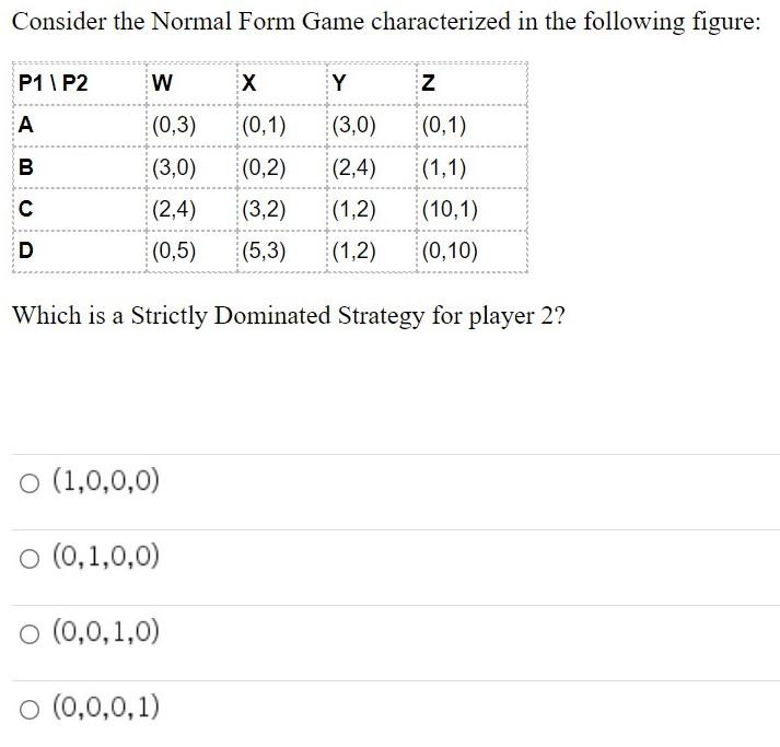 Solved Consider the Normal Form Game characterized in the | Chegg.com