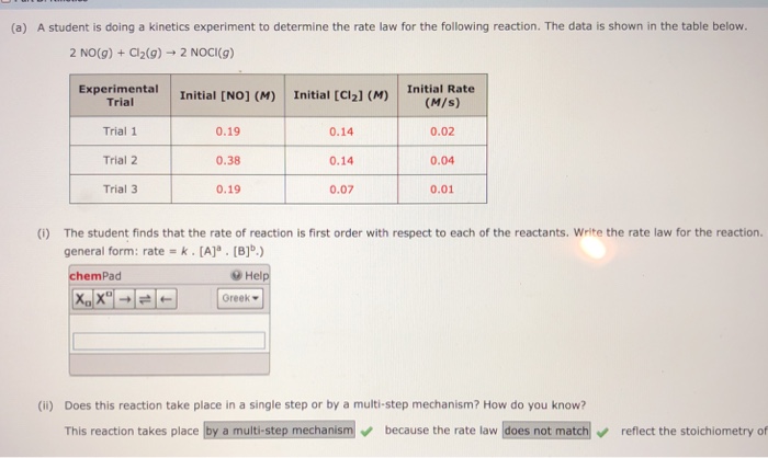 Solved (a) A student is doing a kinetics experiment to | Chegg.com