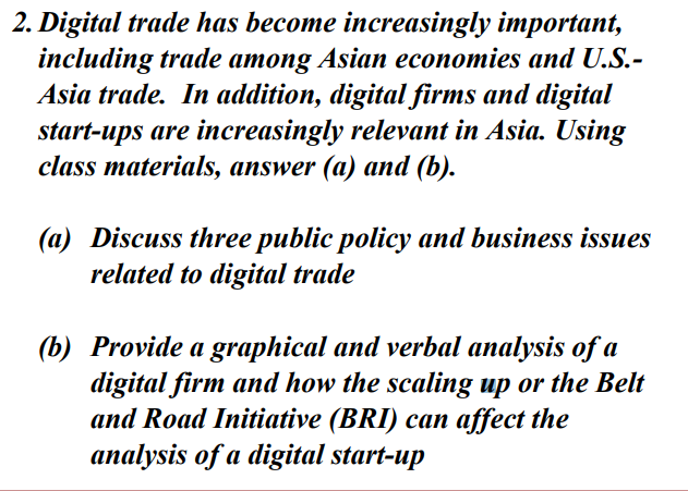 Solved 2. Digital trade has become increasingly important, | Chegg.com