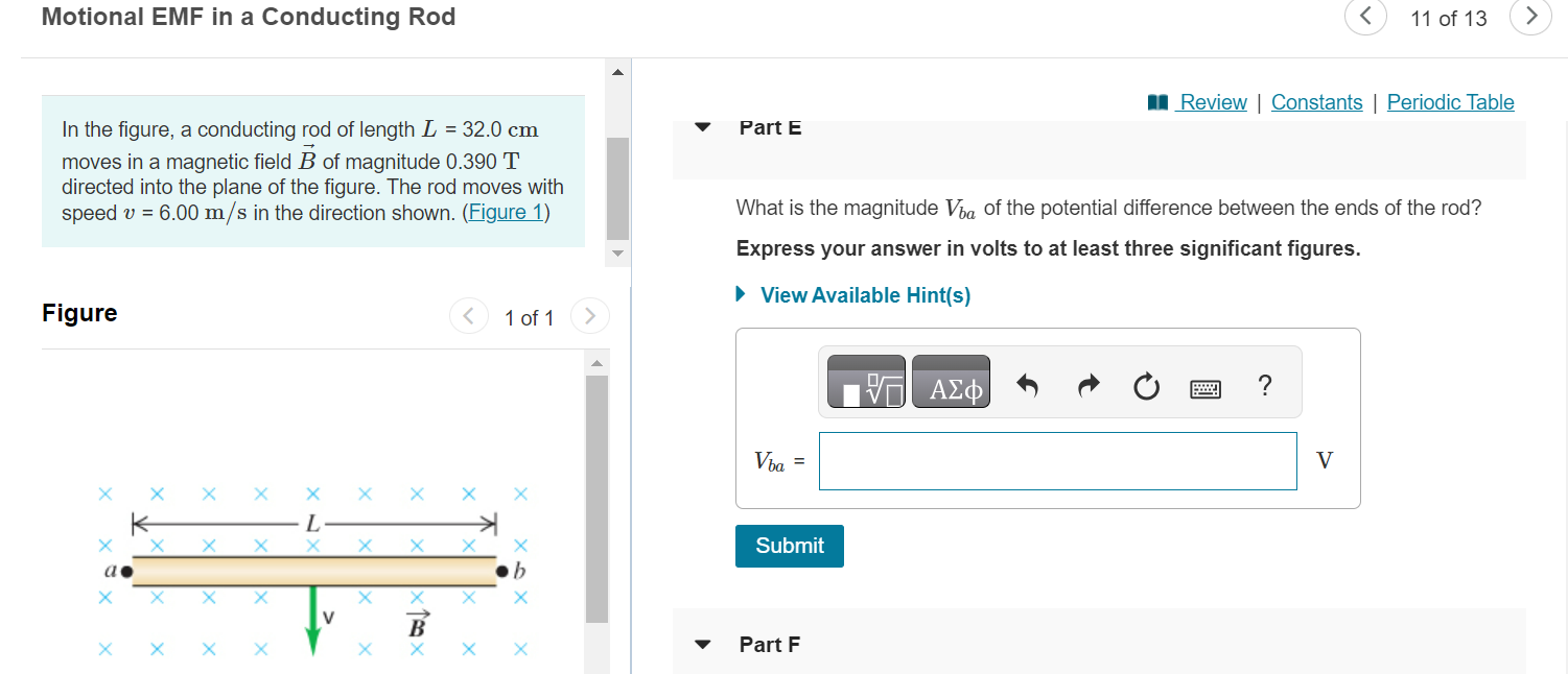 Solved Motional EMF in a Conducting Rod 11 of 13 In the | Chegg.com