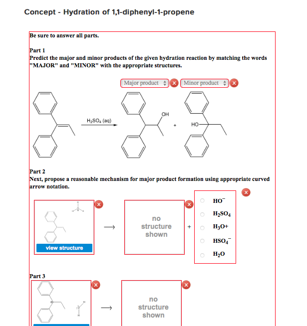 Solved Concept - Hydration of 1,1-diphenyl-1-propene sure to | Chegg.com