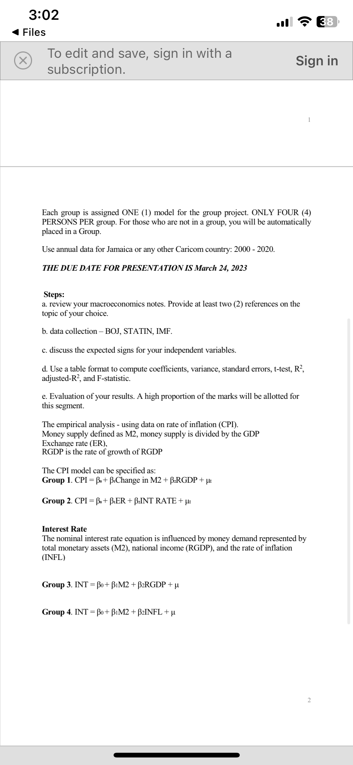 Solved Each group is assigned ONE (1) ﻿model for the group | Chegg.com