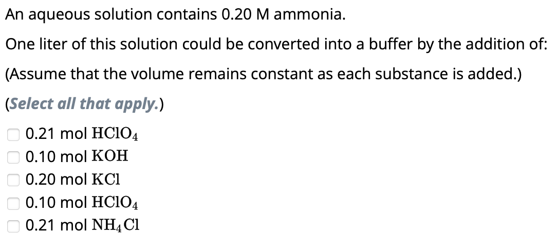 Solved An aqueous solution contains 0.20M ammonia. One liter | Chegg.com