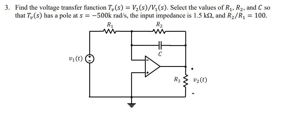 Solved 3. Find the voltage transfer function T,(s) = | Chegg.com