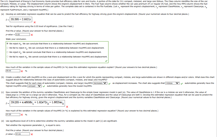 Solved Car Class Displacement Fuel Type Hwy MPG1 ﻿Compact | Chegg.com