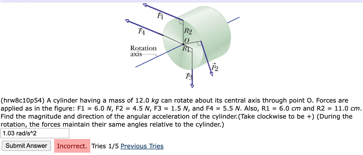 Solved F1 74 R2 Rotation axis RD (hrw8c10p54) A cylinder | Chegg.com