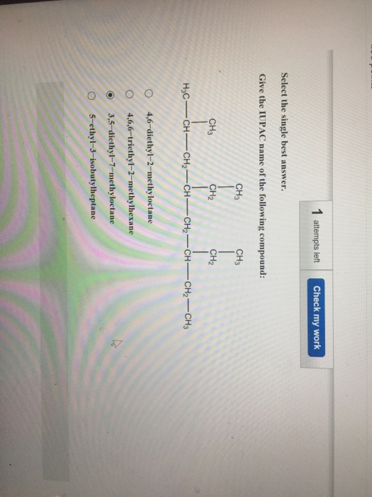 Solved 1 attempts left Check my work Select the single best | Chegg.com