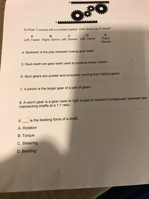 Solved 3) If bar Y moves left a constant speed. How does bar | Chegg.com