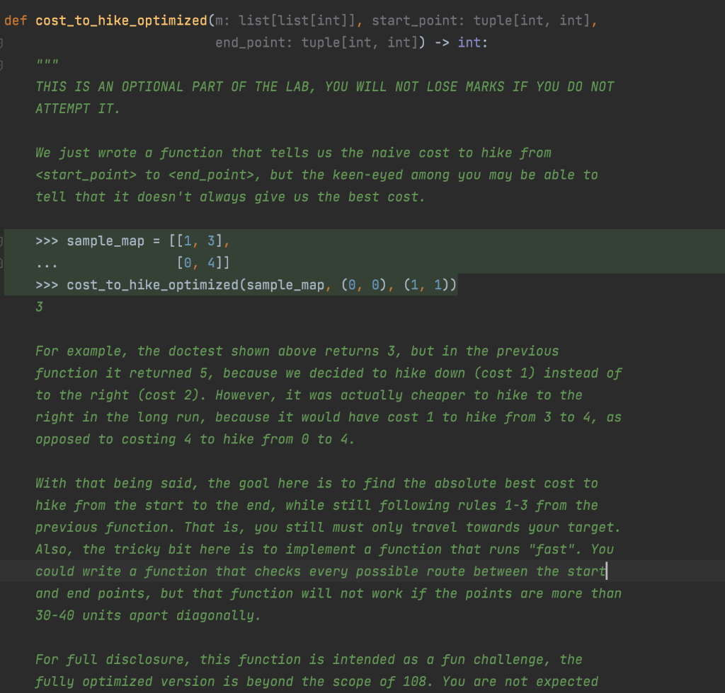 def cost_to_hike_optimized(m: list[list[int]], | Chegg.com