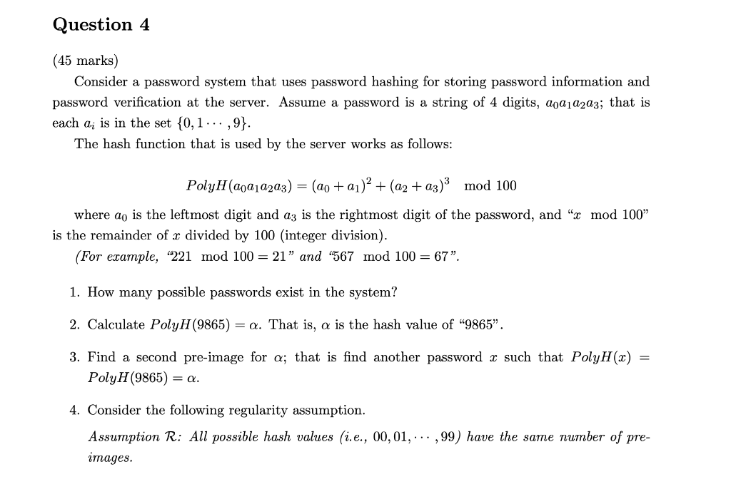 Solved 45 Marks Consider A Password System That Uses 