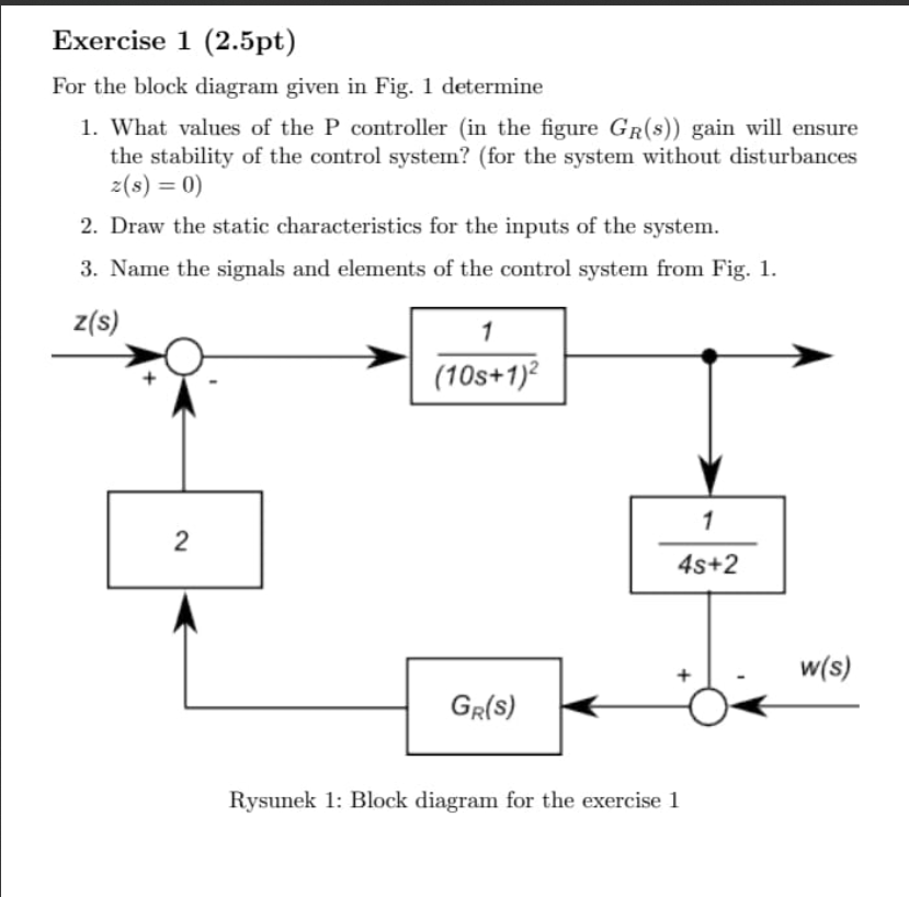 Solved Exercise 1 (2.5pt) For the block diagram given in | Chegg.com