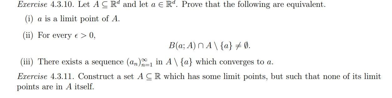 Solved Exercise 4.3.10. Let A⊆Rd and let a∈Rd. Prove that | Chegg.com