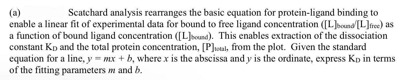 Solved a (a) Scatchard analysis rearranges the basic | Chegg.com