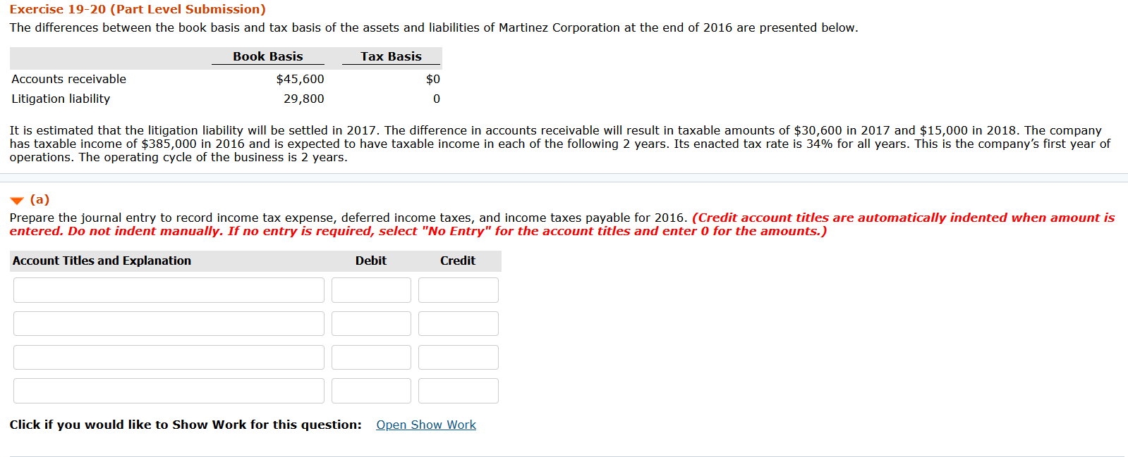 Solved Exercise 19-20 (Part Level Submission) The | Chegg.com