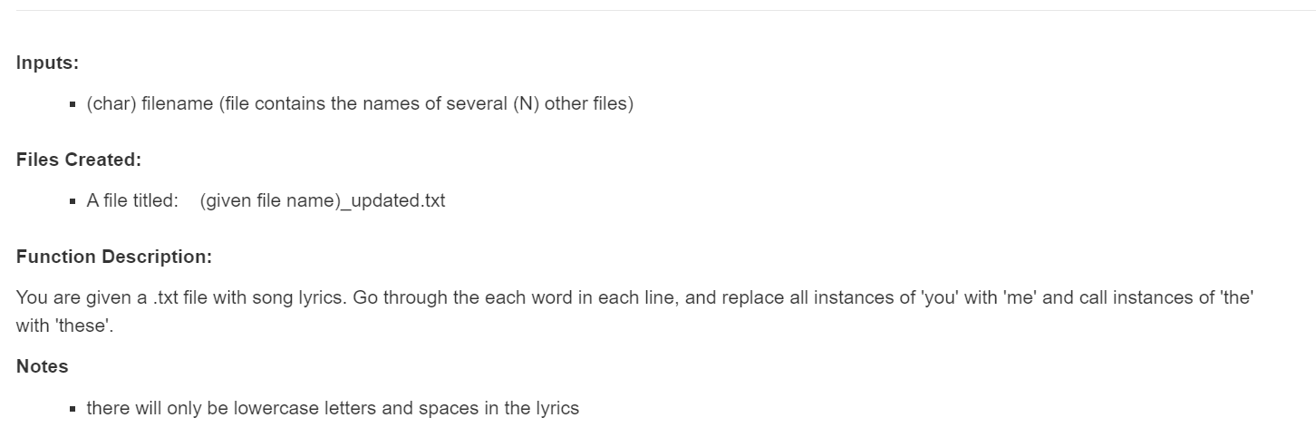 Solved Inputs: • (char) filename (file contains the names of | Chegg.com