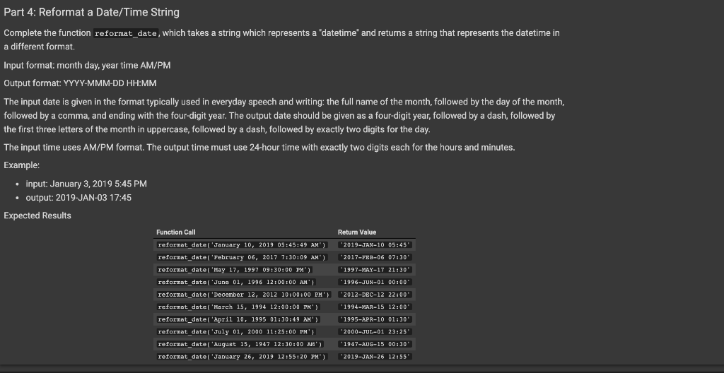 Solved Part 4 Reformat A Date Time String Complete The