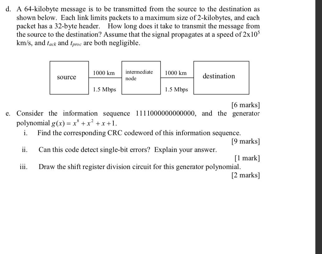 d. A 64-kilobyte message is to be transmitted from | Chegg.com