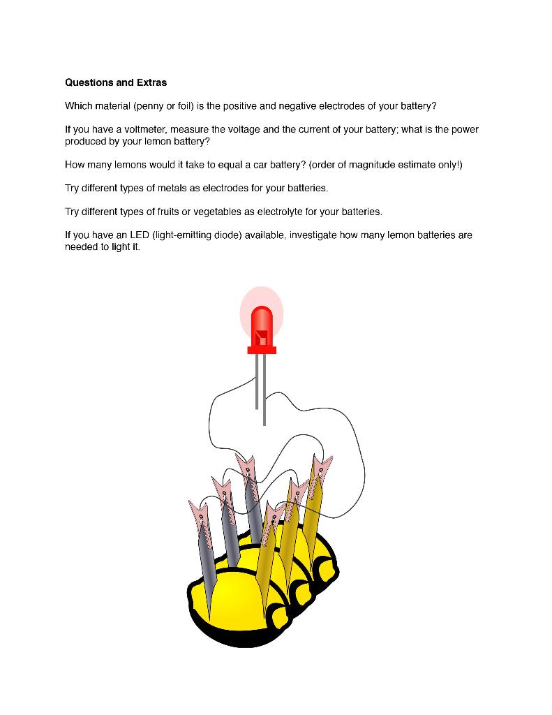 Solved Lemon Battery Ingredients At least one lemon, orange, | Chegg.com