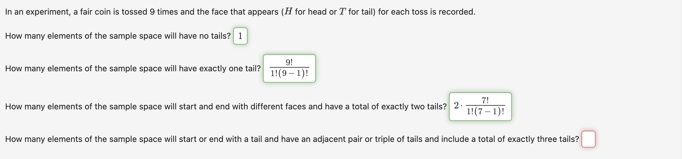 Solved In an experiment, a fair coin is tossed 9 ﻿times and | Chegg.com