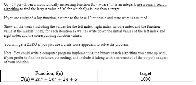 Solved Q3 - 14 pts) Given a monotonically increasing | Chegg.com