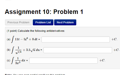 Solved Assignment 10: Problem 1 Previous Problem Problem | Chegg.com