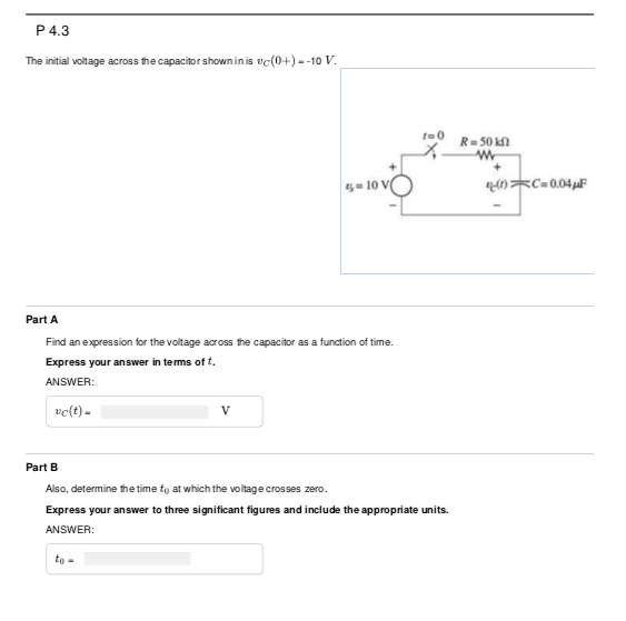 Solved P 4.3 The initial voltage across the capacitor shown | Chegg.com