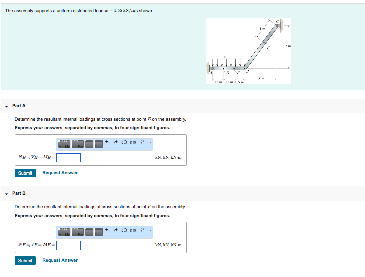 Solved The assembly supports a uniform distributed load | Chegg.com