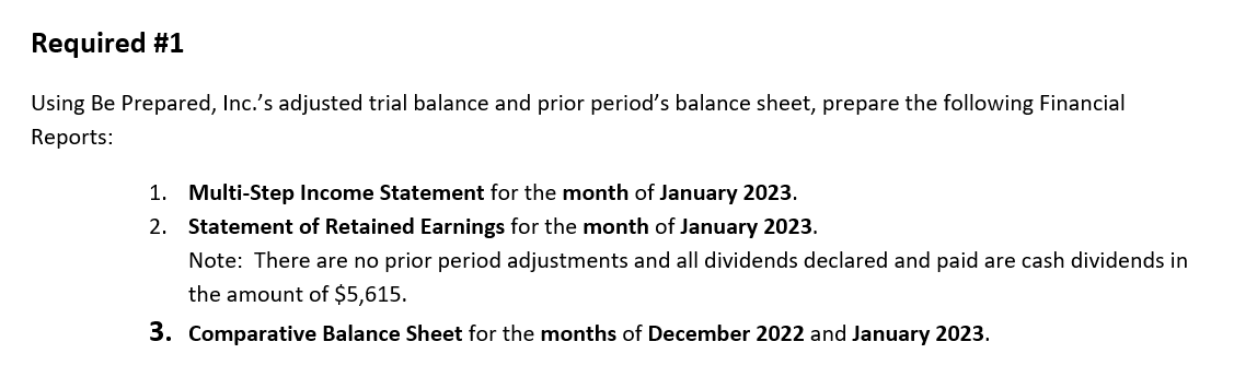 Required #1 Using Be Prepared, Inc.'s adjusted trial | Chegg.com