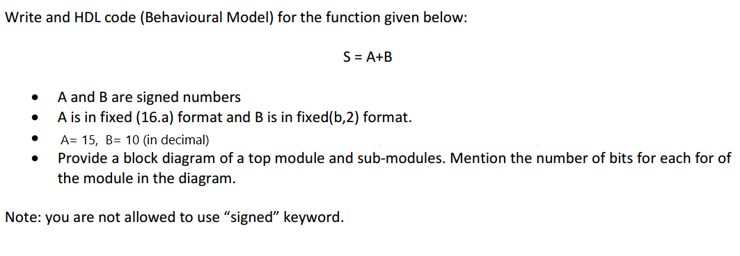 Write and HDL code (Behavioural Model) for the | Chegg.com