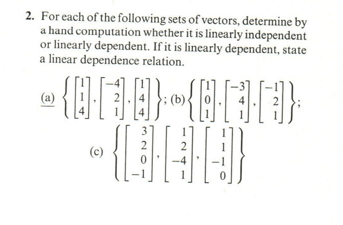 Solved 2. For each of the following sets of vectors, | Chegg.com