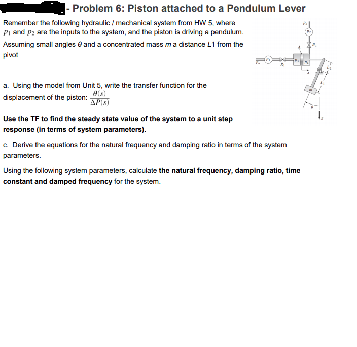 Problem 6: Piston attached to a Pendulum Lever | Chegg.com