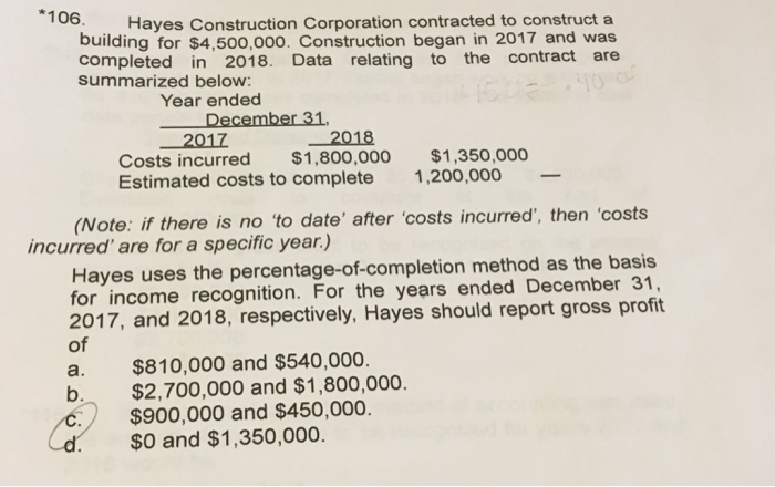 Solved 106 Hayes Construction Corporation contracted to | Chegg.com