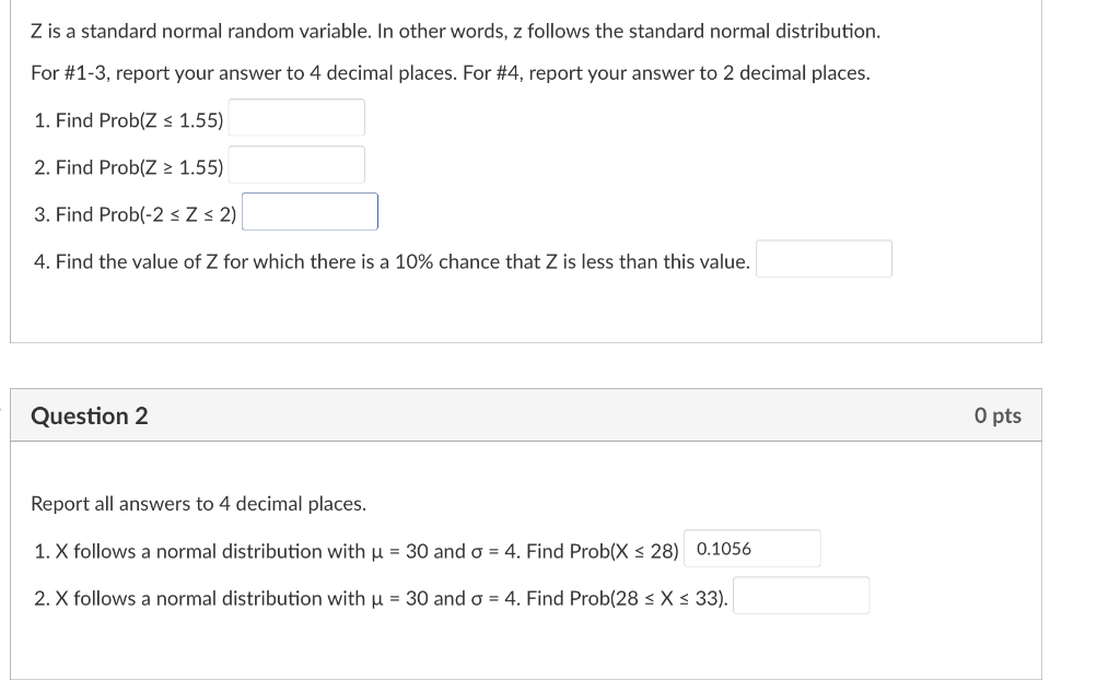 Solved Z Is A Standard Normal Random Variable In Other 4824