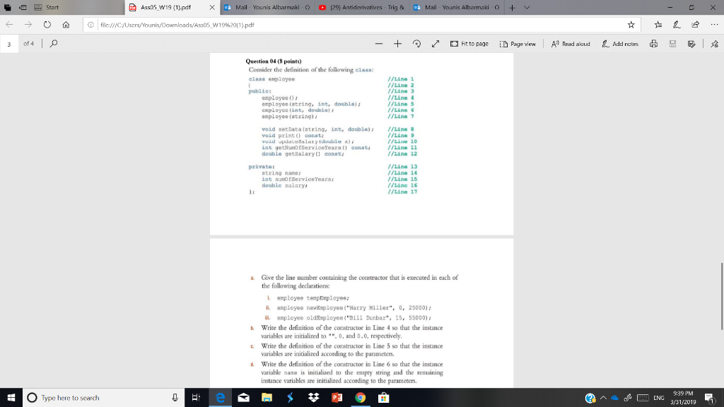 Solved Start 色 Ass05-W19(1).pdf X Mail Younis Albarmak. O。 | Chegg.com