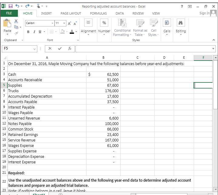 Solved 5 Reporting adjusted account balances - Excel PAGE | Chegg.com
