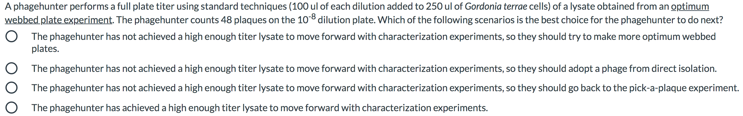 Solved A phagehunter performs a spot titer using standard | Chegg.com