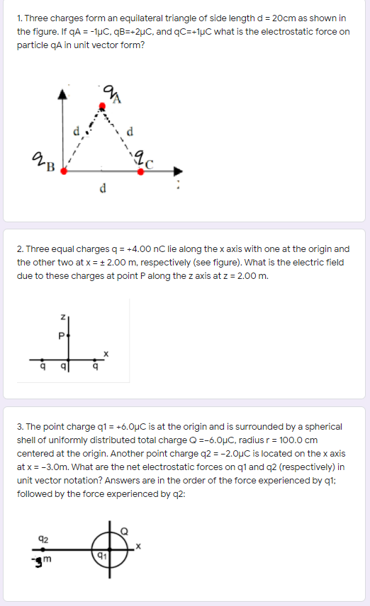 Solved 1. Three charges form an equilateral triangle of side | Chegg.com