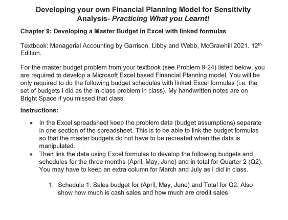 Developing your own Financial Planning Model for | Chegg.com