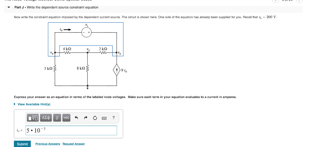 Solved Part H·Write the supernode KCL equation When a branch | Chegg.com