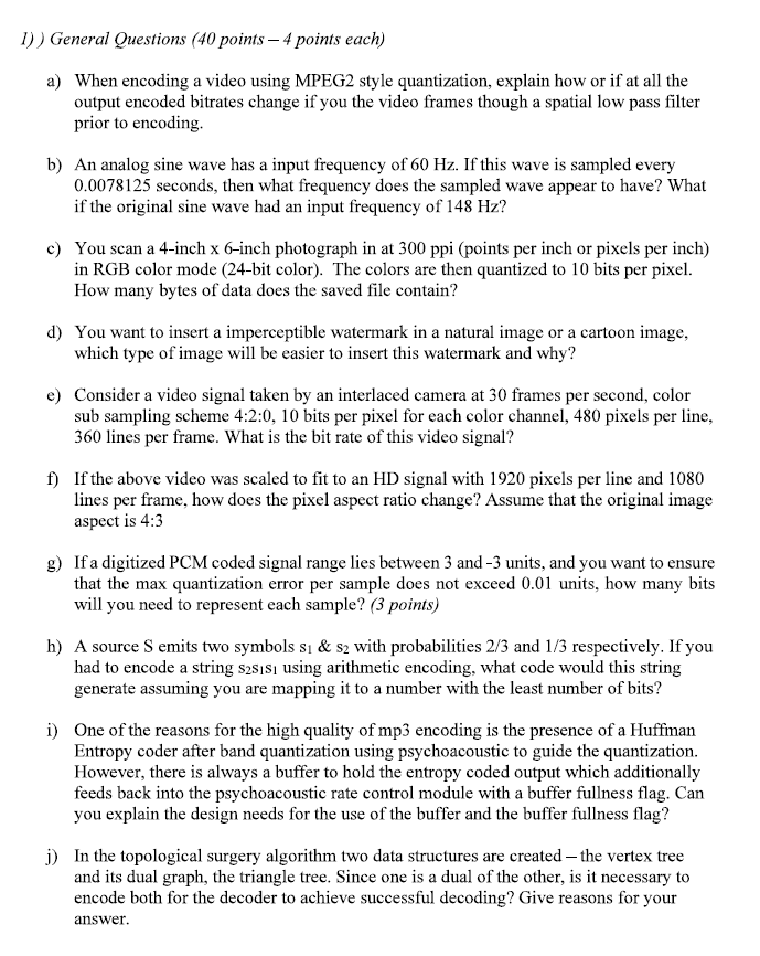 1)) General Questions (40 points - 4 points each) a) | Chegg.com