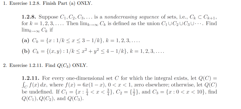 Solved 1.2.8. Suppose C1,C2,C3,… is a nondecreasing sequence | Chegg.com
