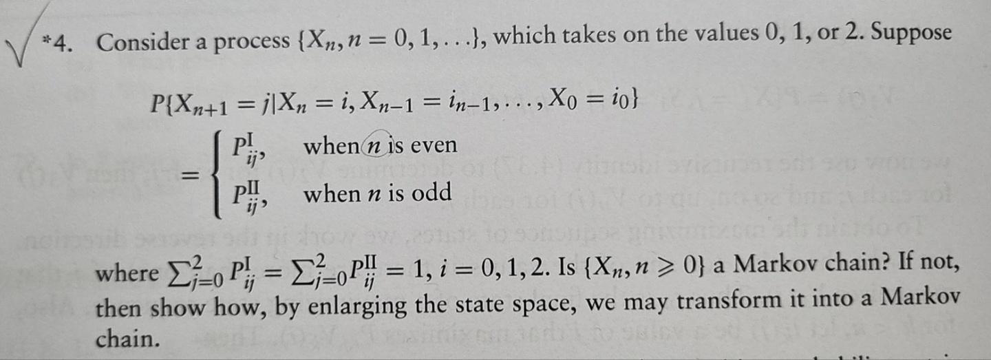 Solved 4. Consider a process {Xn,n=0,1,…}, which takes on | Chegg.com