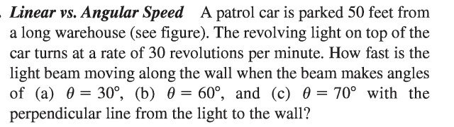 Solved Linear vs. Angular Speed A patrol car is parked 50 | Chegg.com
